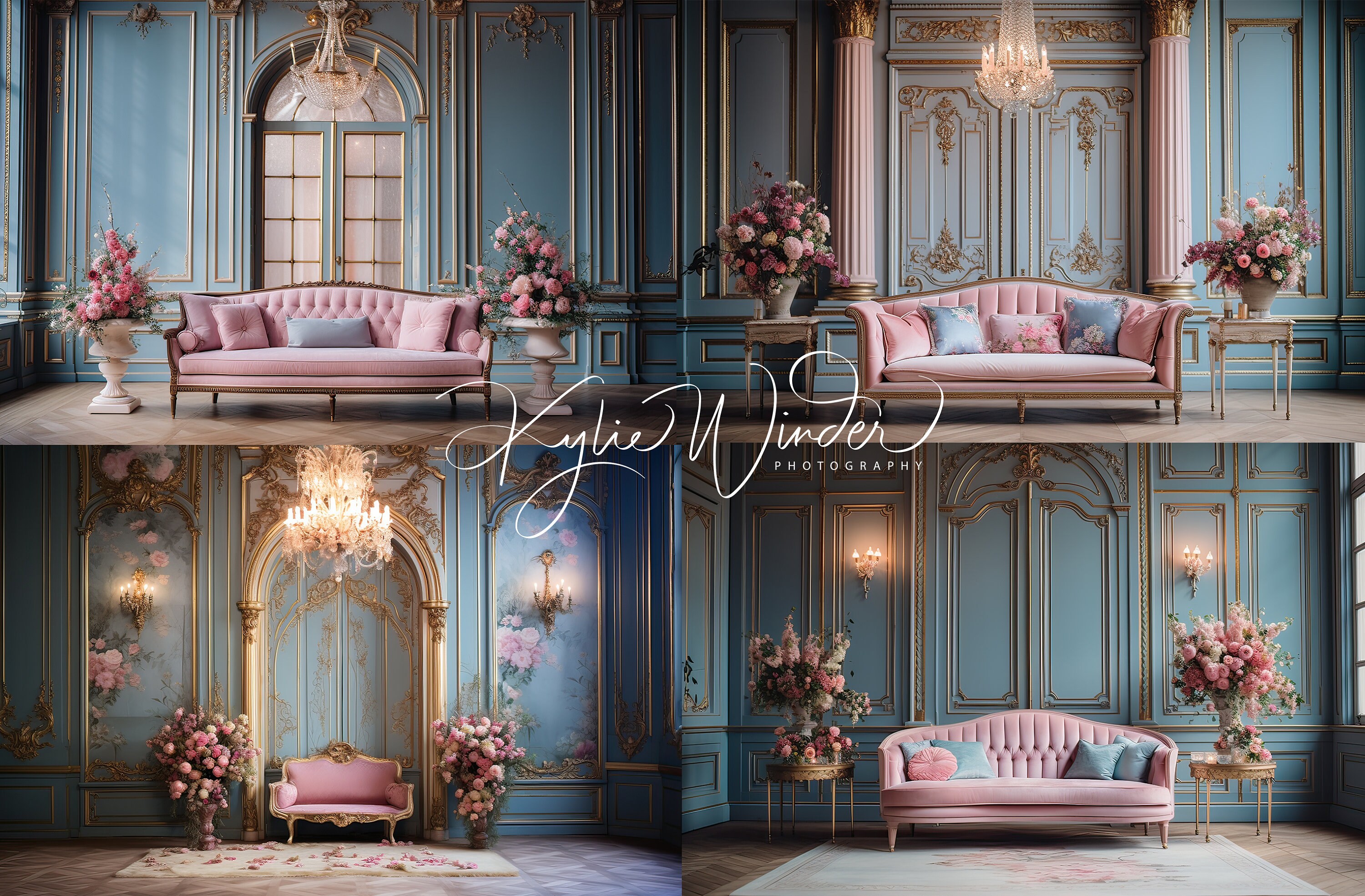 37 Digital Backdrops, Blue and Pink, Portrait Backdrop, Beautiful Room ...