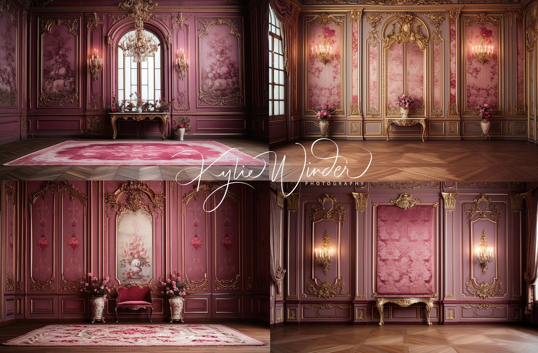 Digital Backdrop, 38 Digital Backdrops, Beautiful Room, Burgundy & Gold ...