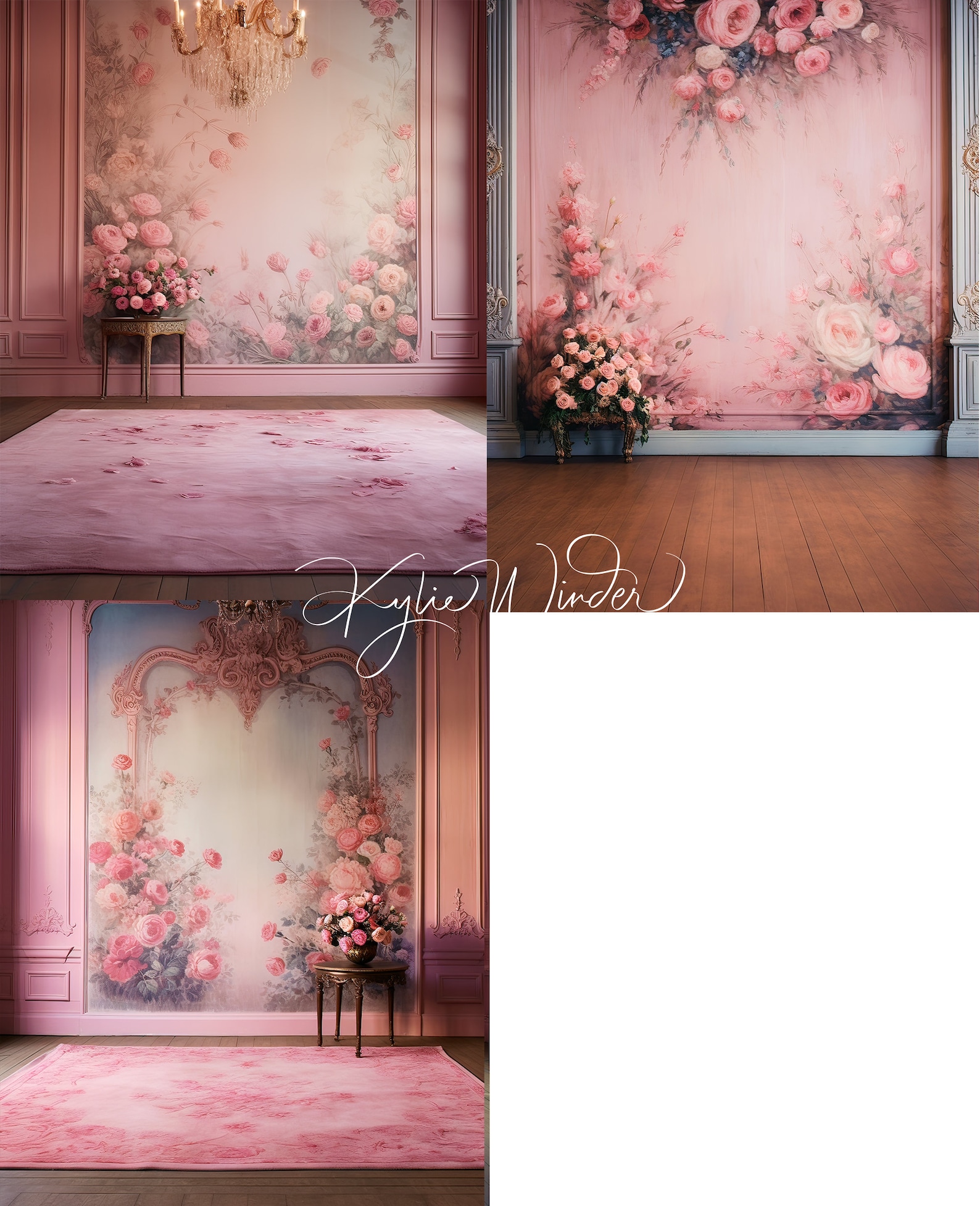 33 Digital Backdrops, Portrait Backdrop, Pinks & Greens, Beautiful Room ...