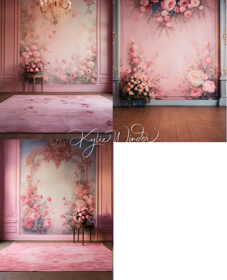 33 Digital Backdrops, Portrait Backdrop, Pinks & Greens, Beautiful Room ...
