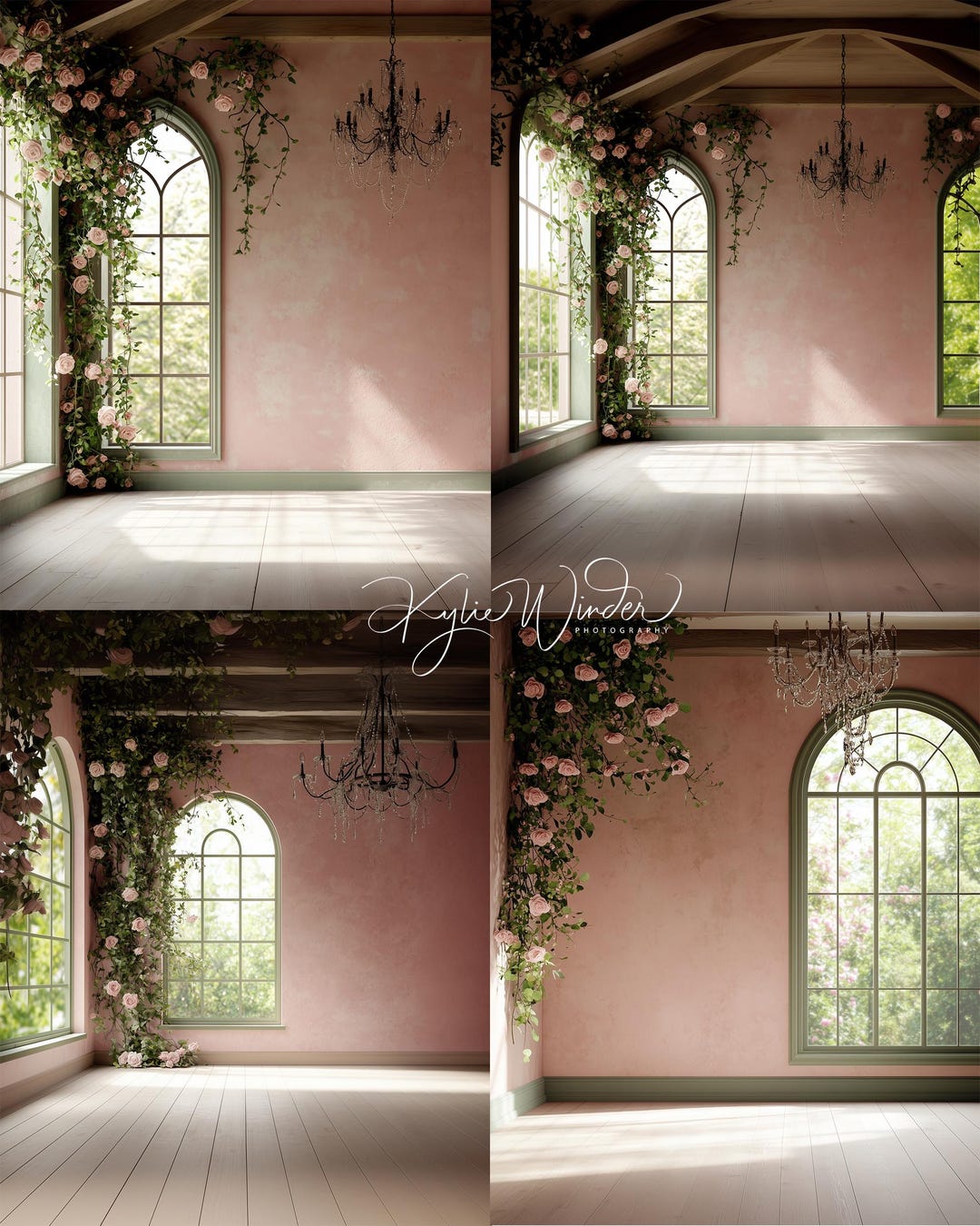 Pink Floral Wall Digital Backdrop: Portrait & Maternity Photography ...