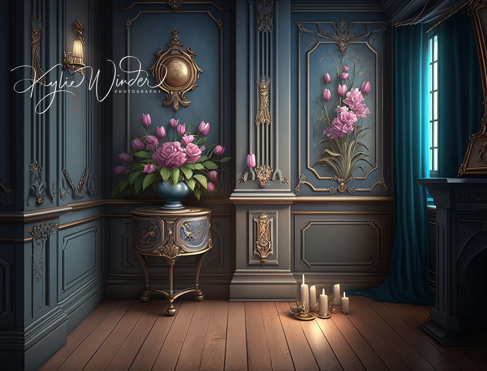 12 X Digital Backdrops, Beautiful Rooms Backdrop, Victorian Room, Blue ...