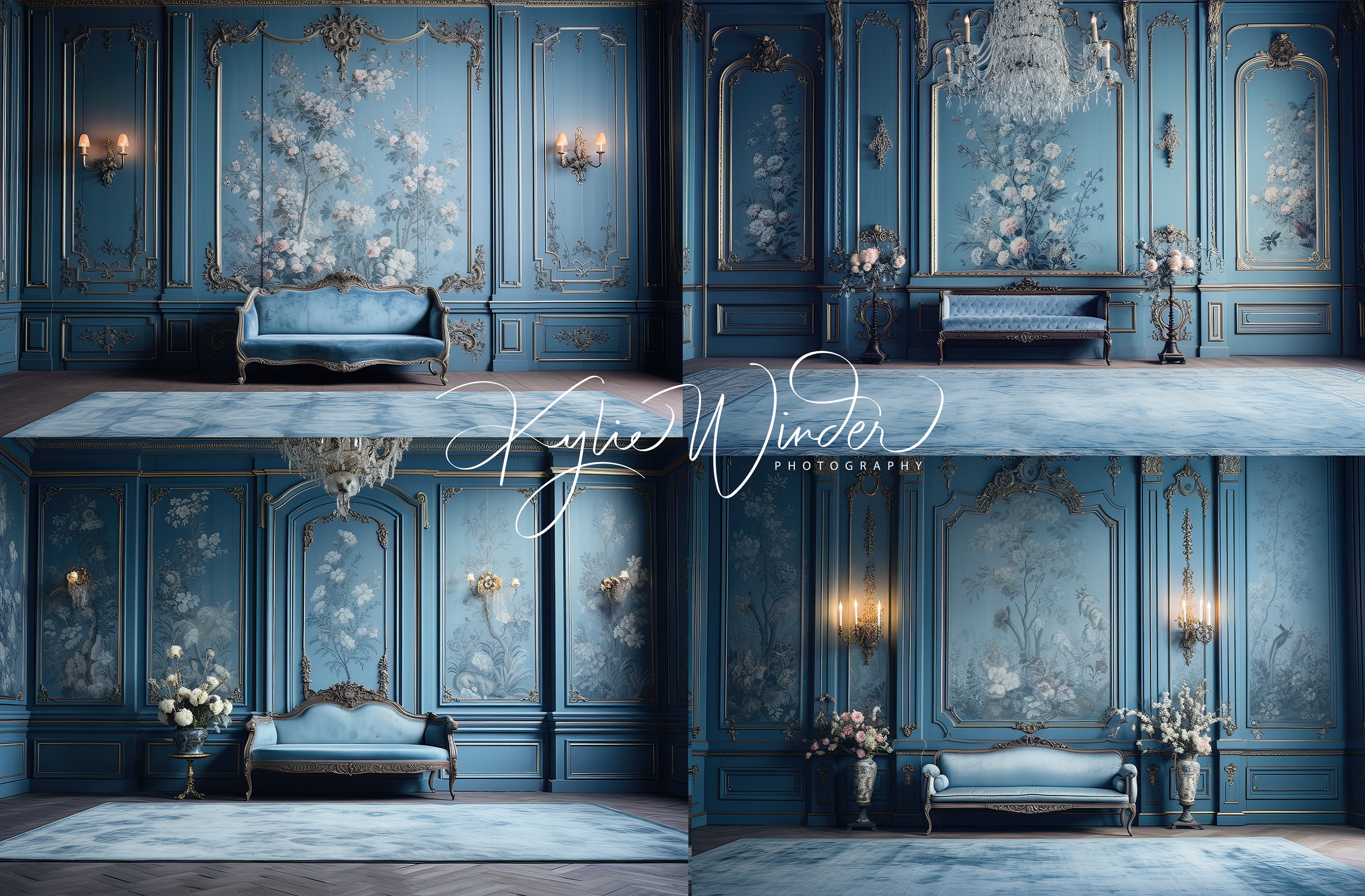 40 Digital Backdrops, Steel Blue, Portrait Backdrop, Beautiful Room ...