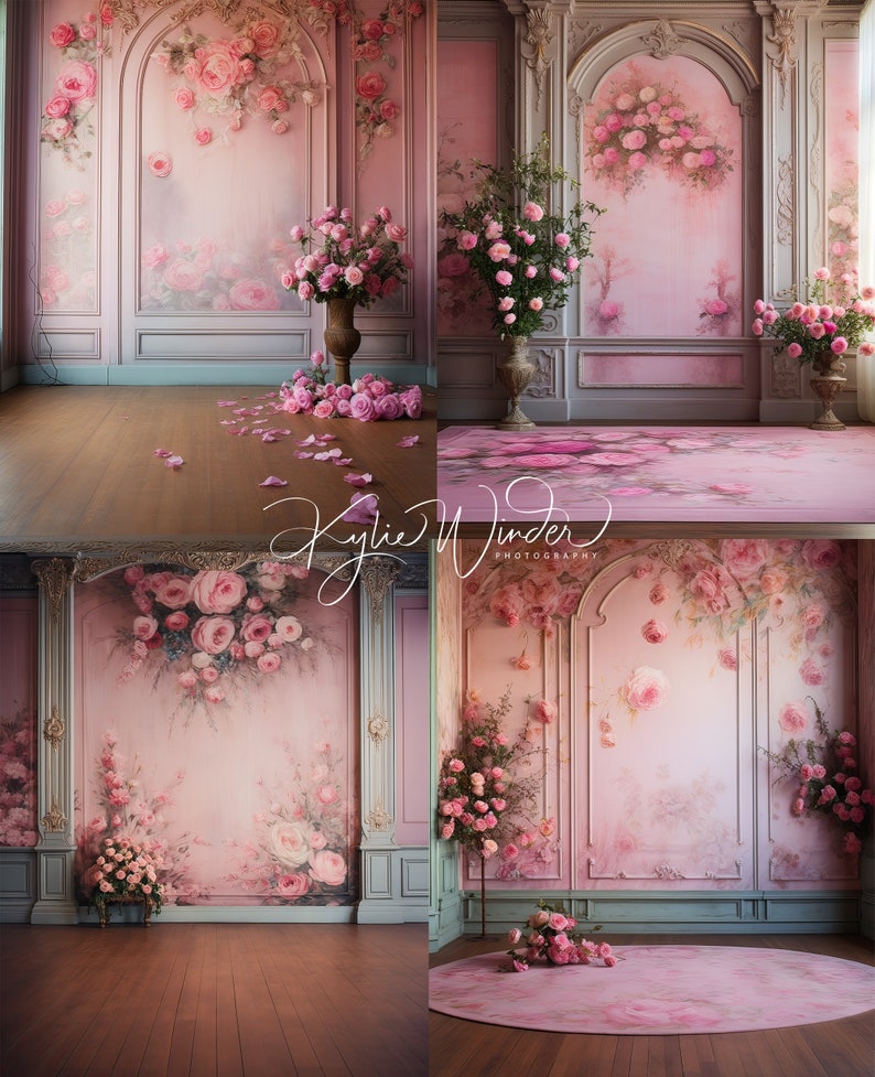33 Digital Backdrops, Portrait Backdrop, Pinks & Greens, Beautiful Room ...