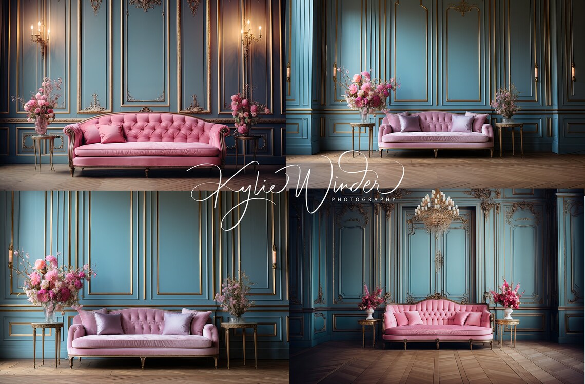 37 Digital Backdrops, Blue and Pink, Portrait Backdrop, Beautiful Room ...