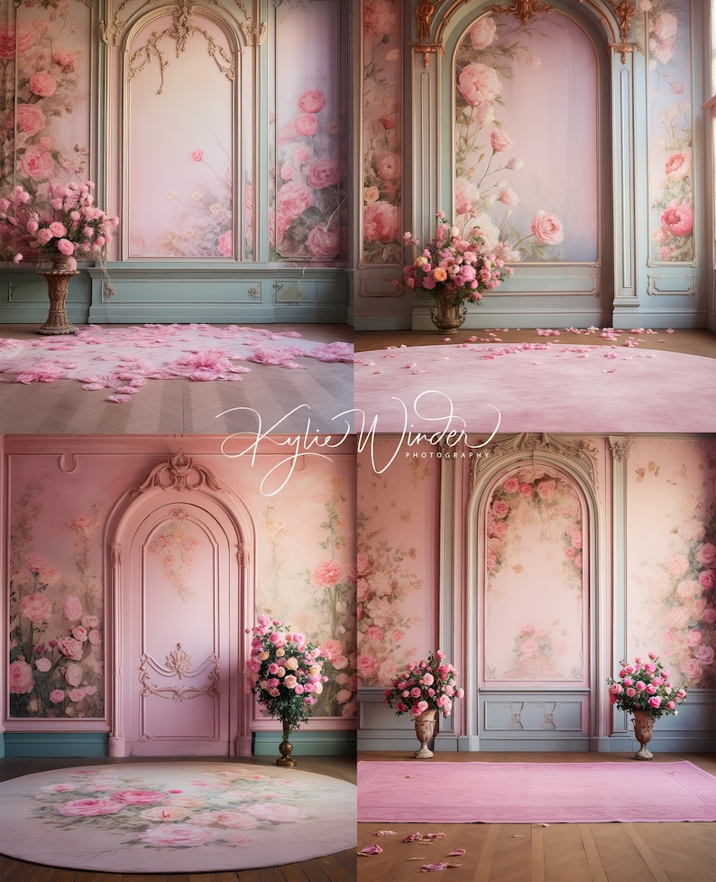 33 Digital Backdrops, Portrait Backdrop, Pinks & Greens, Beautiful Room ...