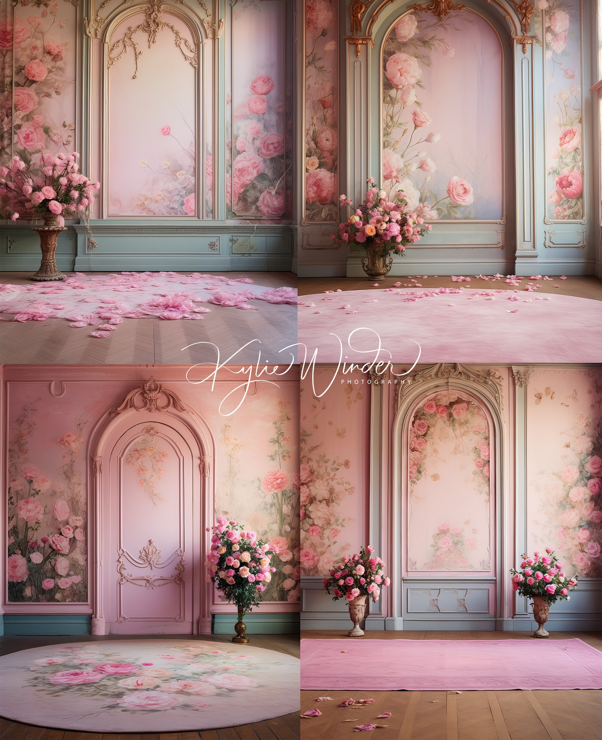 33 Digital Backdrops, Portrait Backdrop, Pinks & Greens, Beautiful Room ...