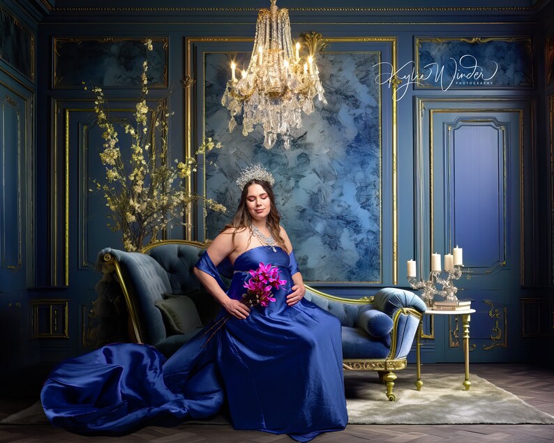 Digital Backdrops, Portrait Backdrop, Beautiful Room Backdrop, Blue ...