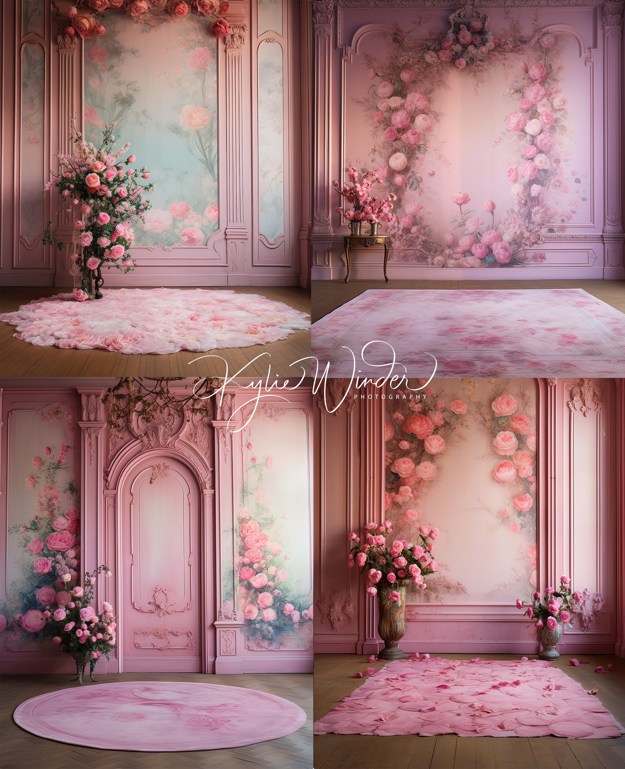 33 Digital Backdrops, Portrait Backdrop, Pinks & Greens, Beautiful Room ...