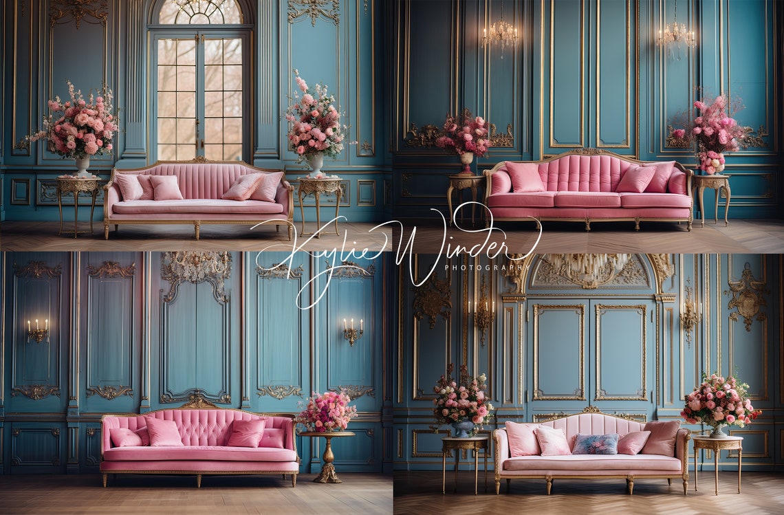 37 Digital Backdrops, Blue and Pink, Portrait Backdrop, Beautiful Room ...