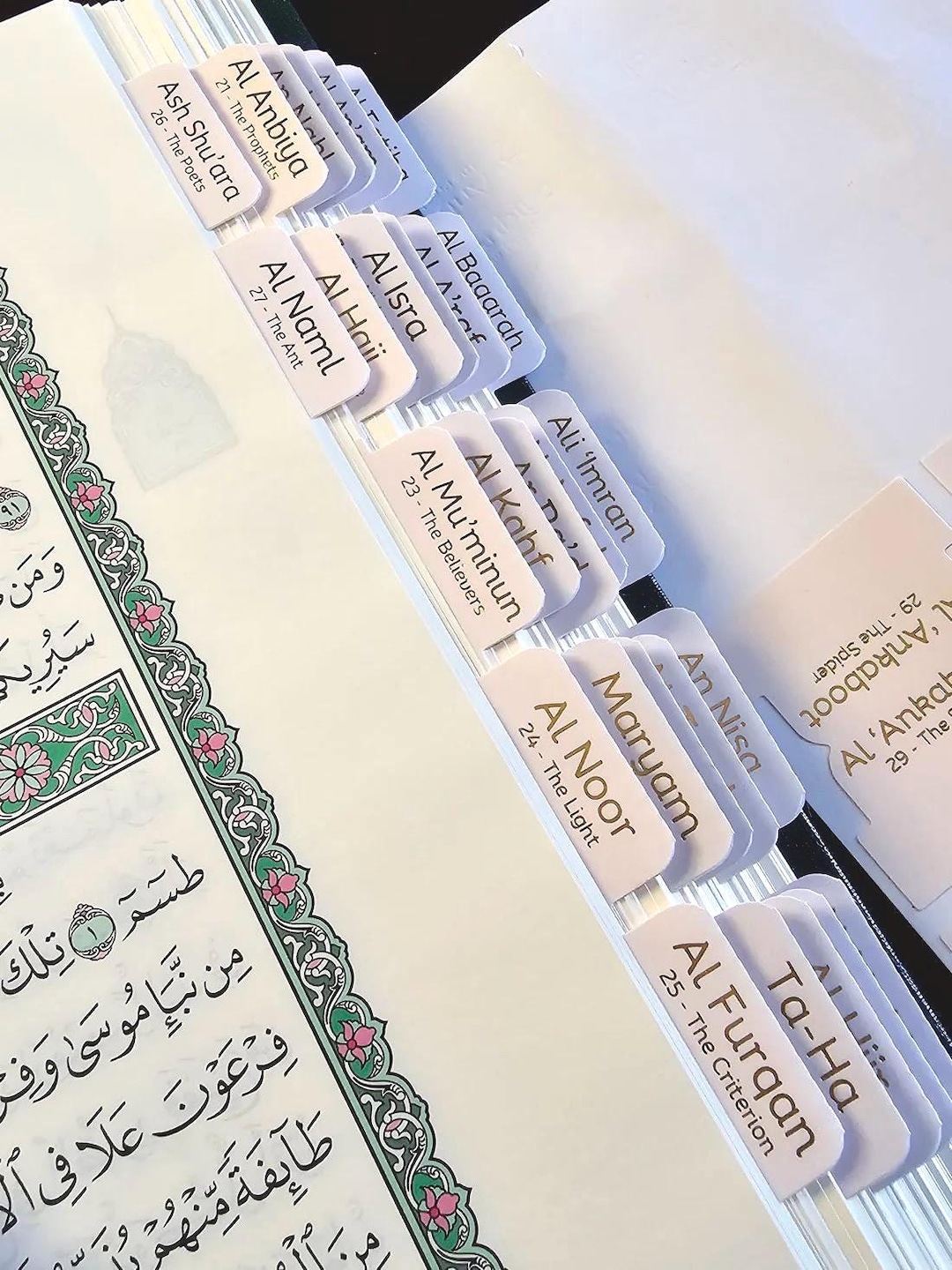 Quran Tabs | Premium Vinyl + Gold Foil Complete Quran Indexing System in English | Surah & Juz ...