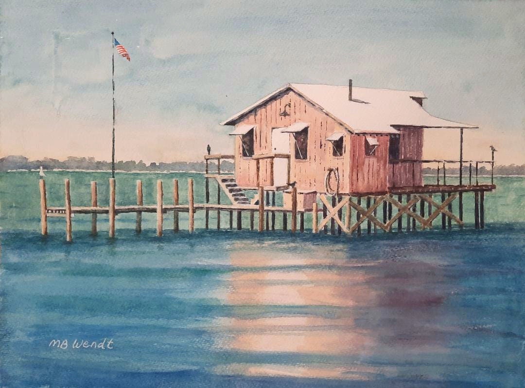 Original Watercolor Painting of Fish Shack on Stilts Florida Art 11x15 ...