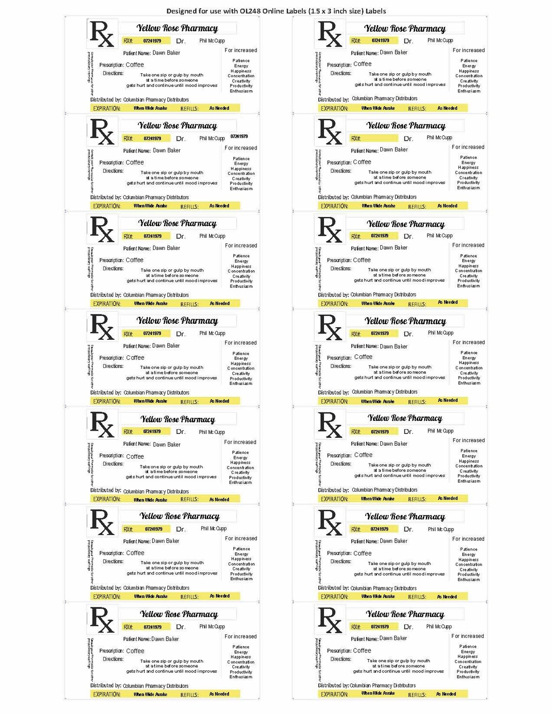 1.5 X 3 Inch RX Labels for Online Labels #OL248 - Etsy