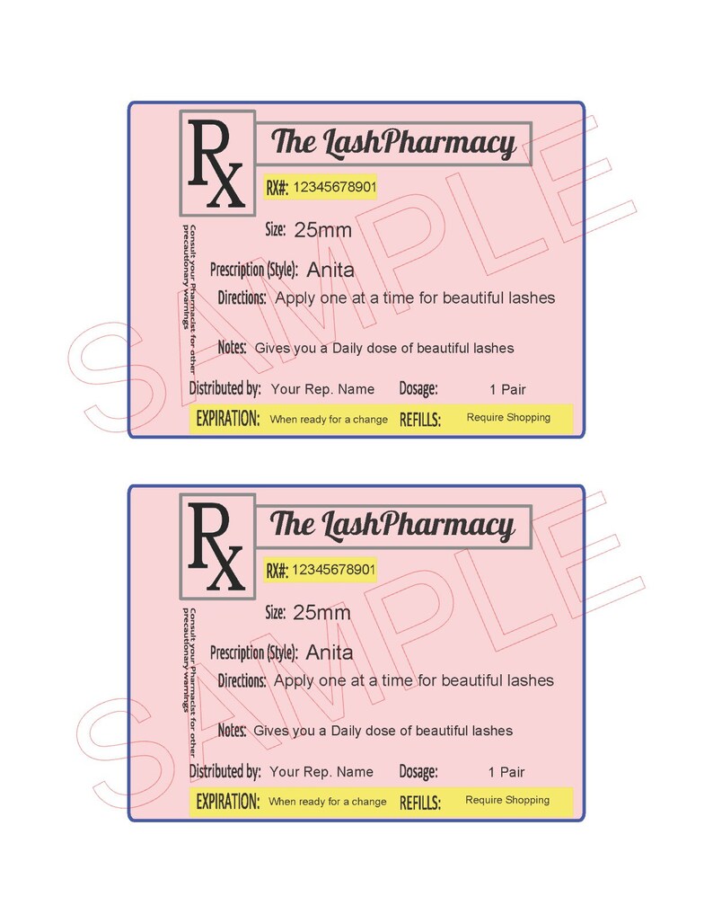 Editable RX Lashes Pink Label Instant Download - Etsy