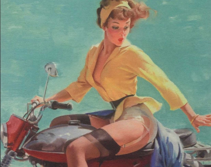 Vintage Retro Pin Up Girl Art Erotica Gil Elvgren On A Motor Scooter
