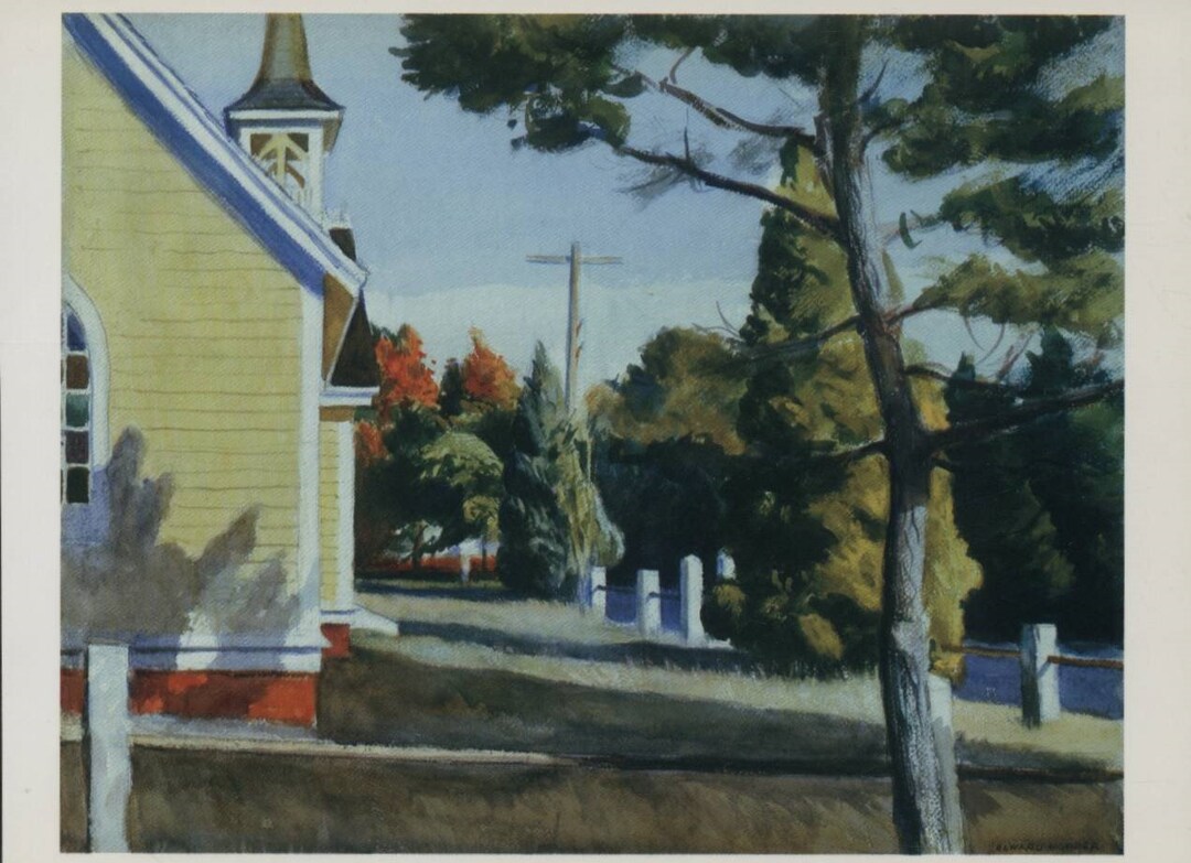 Fine Art, Edward Hopper, Church in Eastham, 1948, Modern Postcard ...