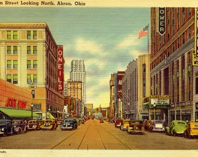 Akron OH, Ohio, Main Street, View, C1940s, Original Vintage Postcard ...