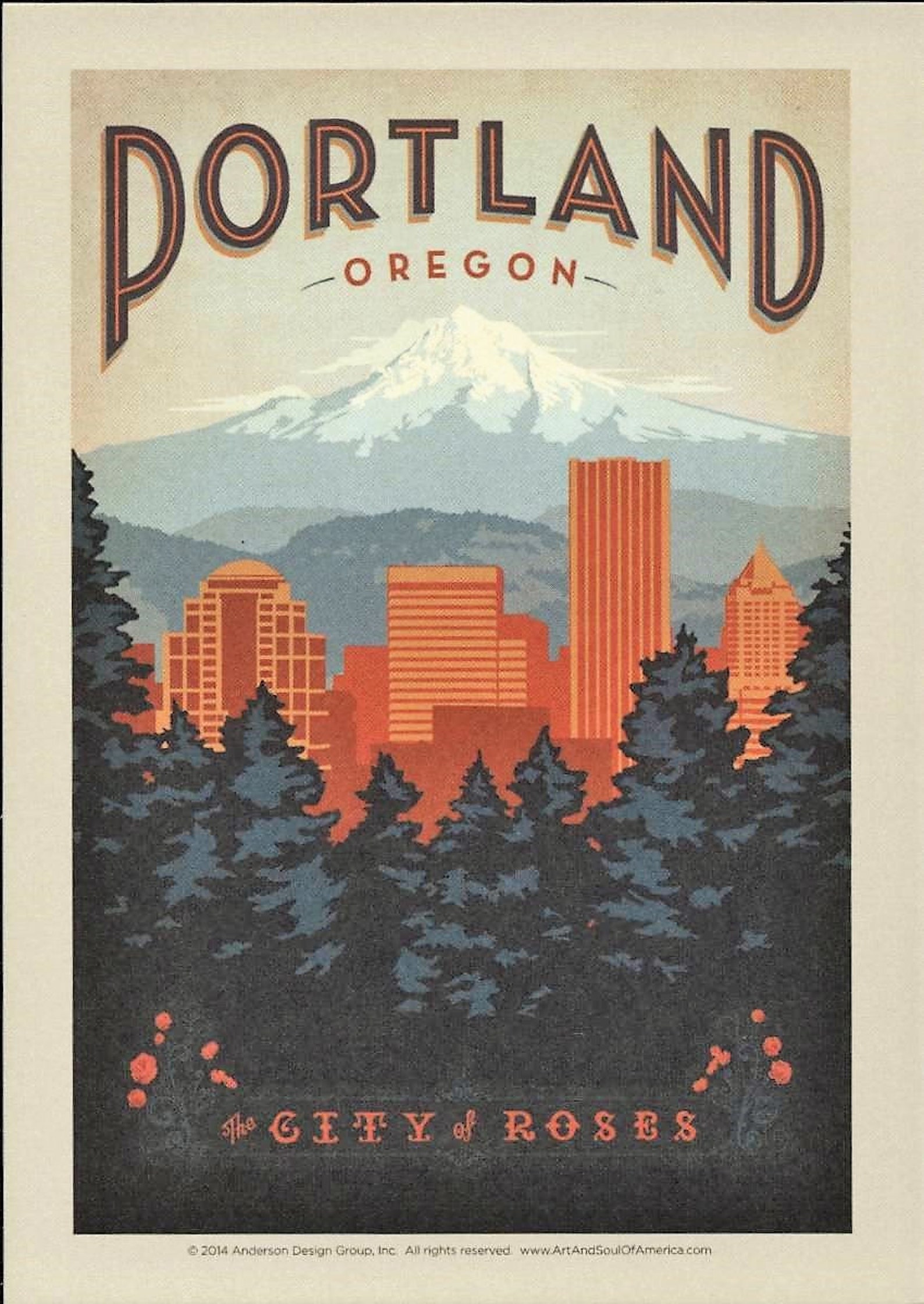 Portland Oregon City of Roses Travel Poster Style Postcard | Etsy
