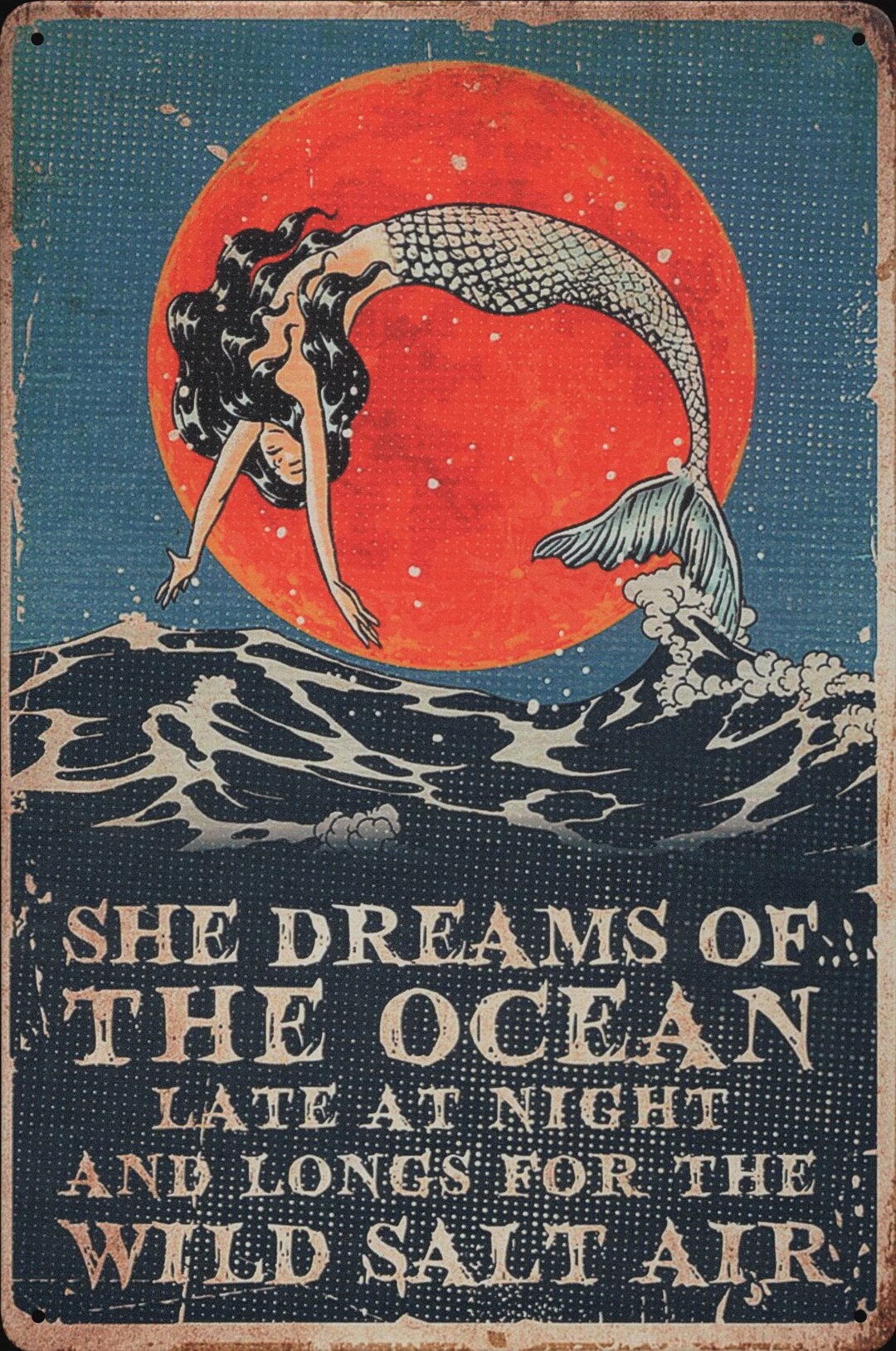 She Dreams of the Ocean, Mermaid, 8 X 12 Aluminum Metal Sign ...