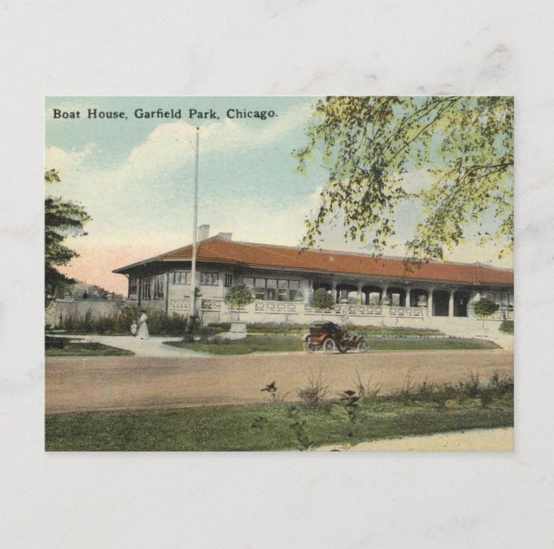 Chicago IL,, Garfield Park, Boat House 1915 Vintage Inspired Postcard ...