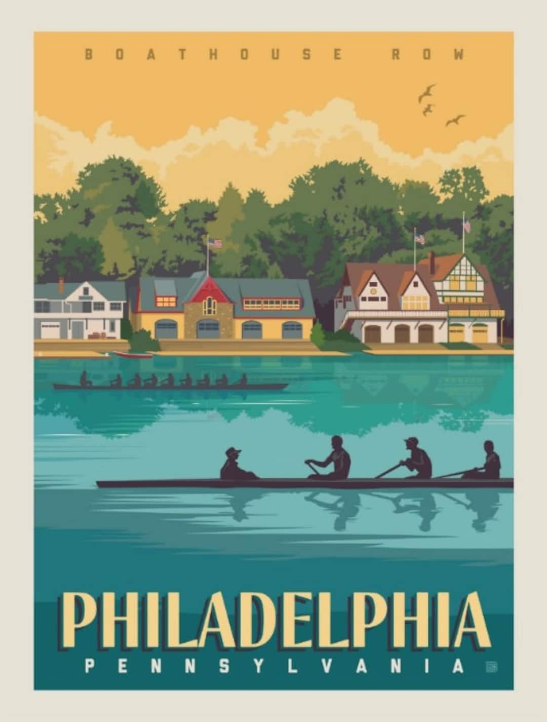 Philadelphia PA, Pennsylvania, Boathouse Row, Colorful, Travel Poster ...