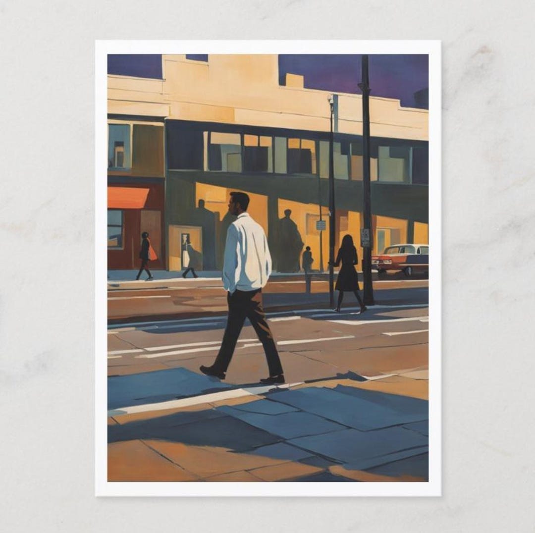 A Man Walking Across a Street Graphic Art Design Inspired Postcard - Etsy