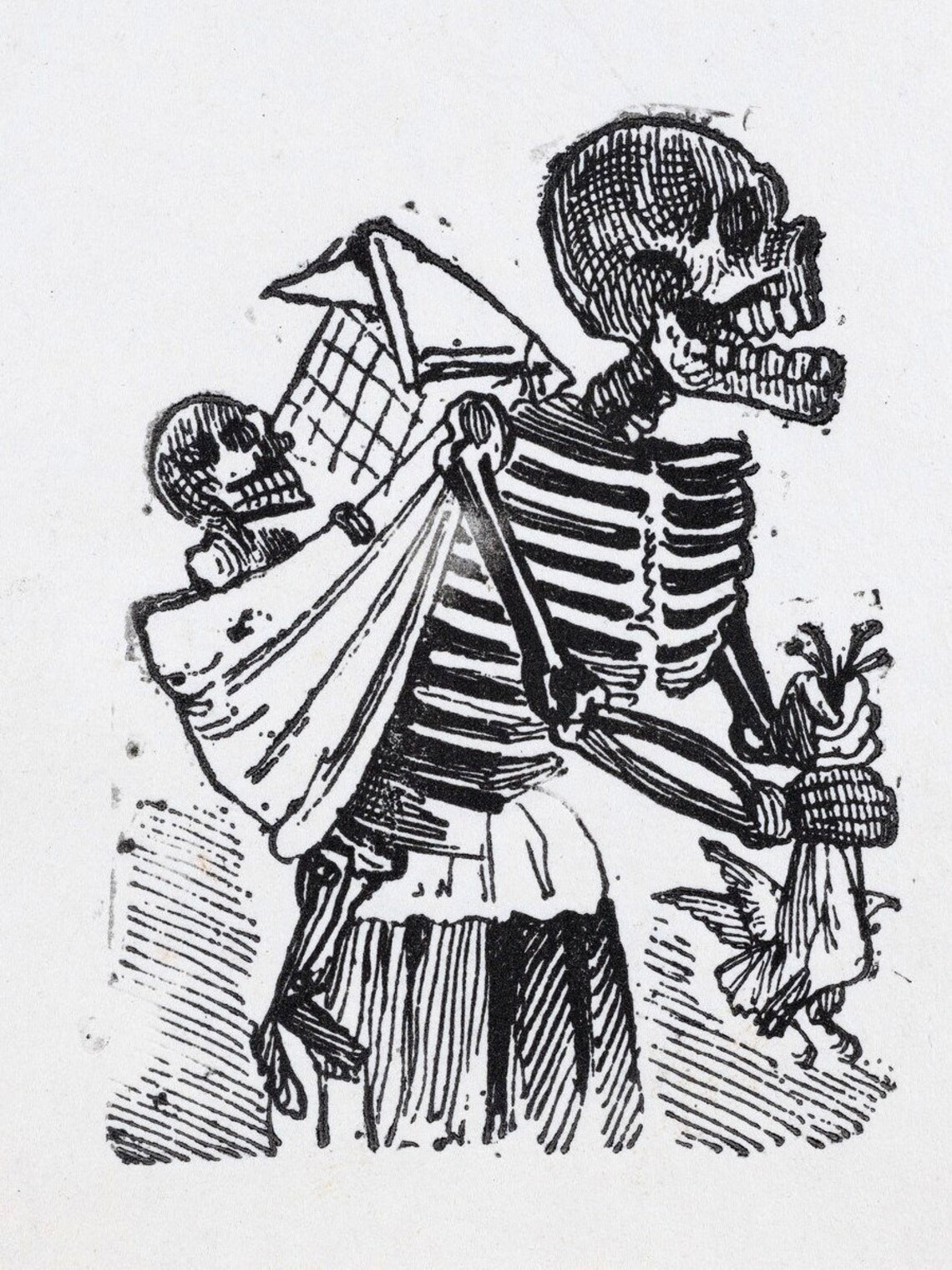 Fine Art Jose Guadalupe Posada Skeleton Carrying a Baby | Etsy