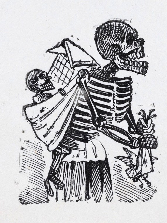 Fine Art Jose Guadalupe Posada Skeleton Carrying a Baby | Etsy