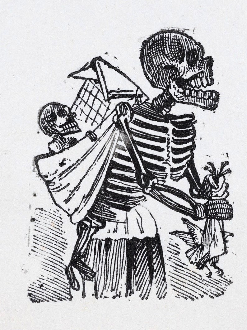 Fine Art Jose Guadalupe Posada Skeleton Carrying a Baby | Etsy
