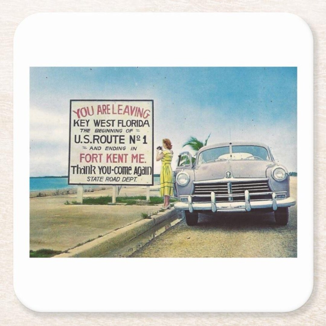 Route 1, Key West, Florida Retro Vintage Inspired Style Square Paper ...