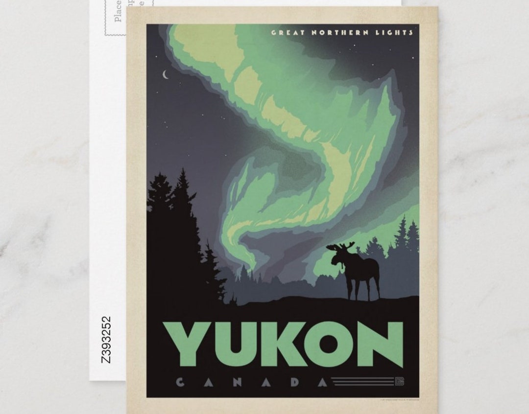 Yukon, Canada, Great Northern Lights, Colorful, Travel Poster Style ...