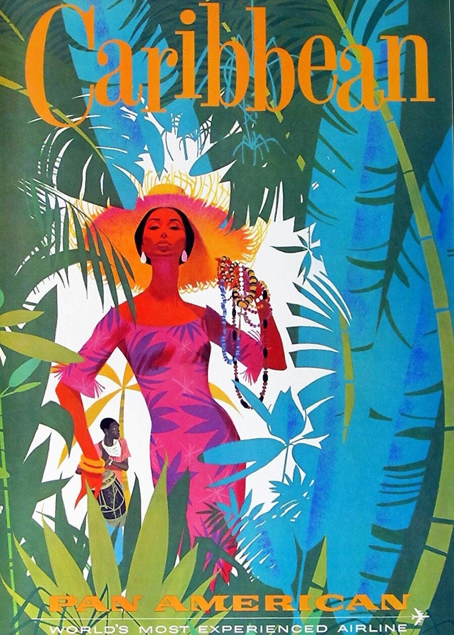 Caribbean Airline Travel Poster Style Colorful Vintage - Etsy