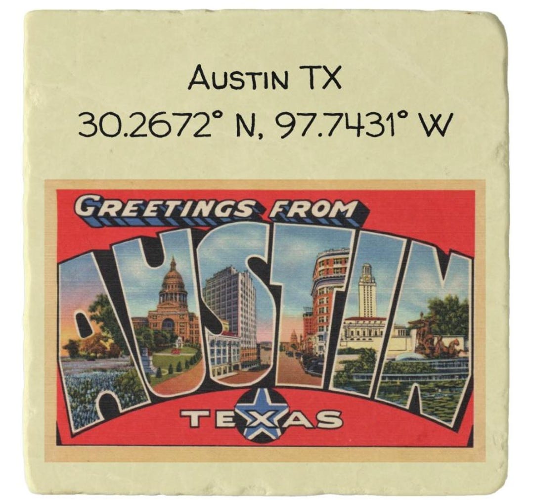 Austin TX Map Coordinates Large Letter Greeting Vintage Style Trivet - Etsy