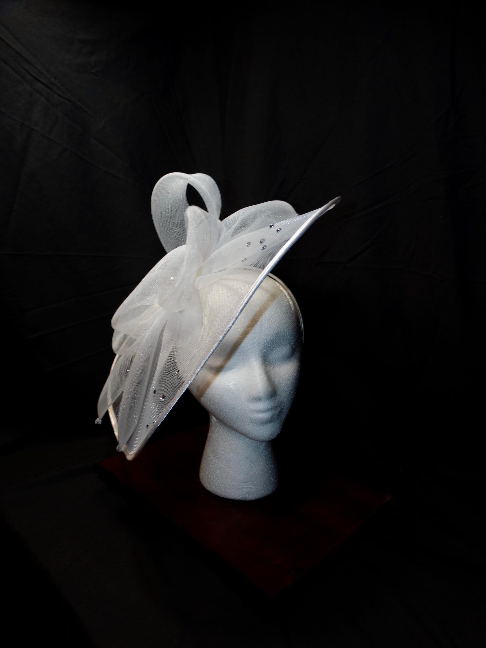 White Cloud Fascinator With Netting and Rhinestones | Tea Party Hat ...