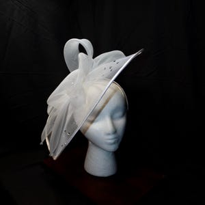 White Cloud Fascinator With Netting and Rhinestones | Tea Party Hat ...