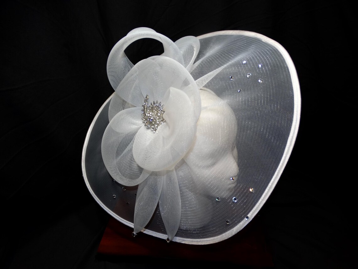 White Cloud Fascinator With Netting and Rhinestones | Tea Party Hat ...