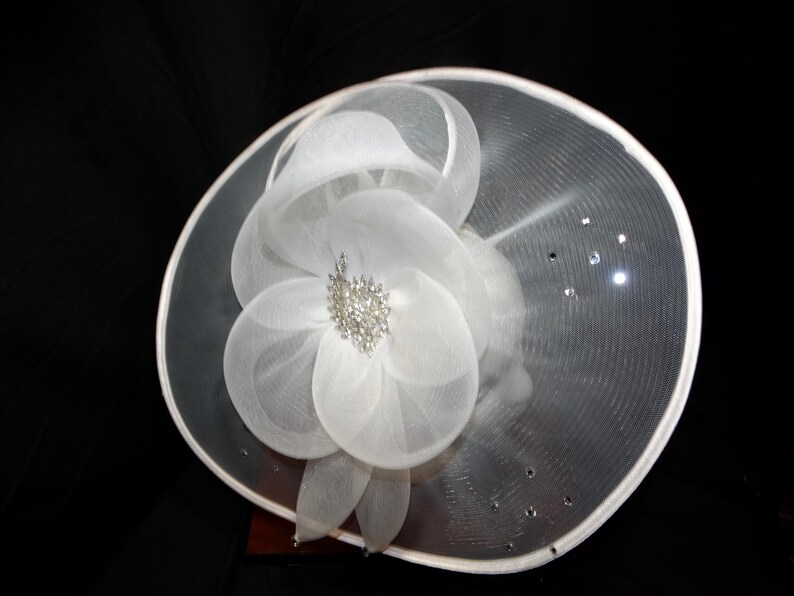 White Cloud Fascinator With Netting and Rhinestones | Tea Party Hat ...