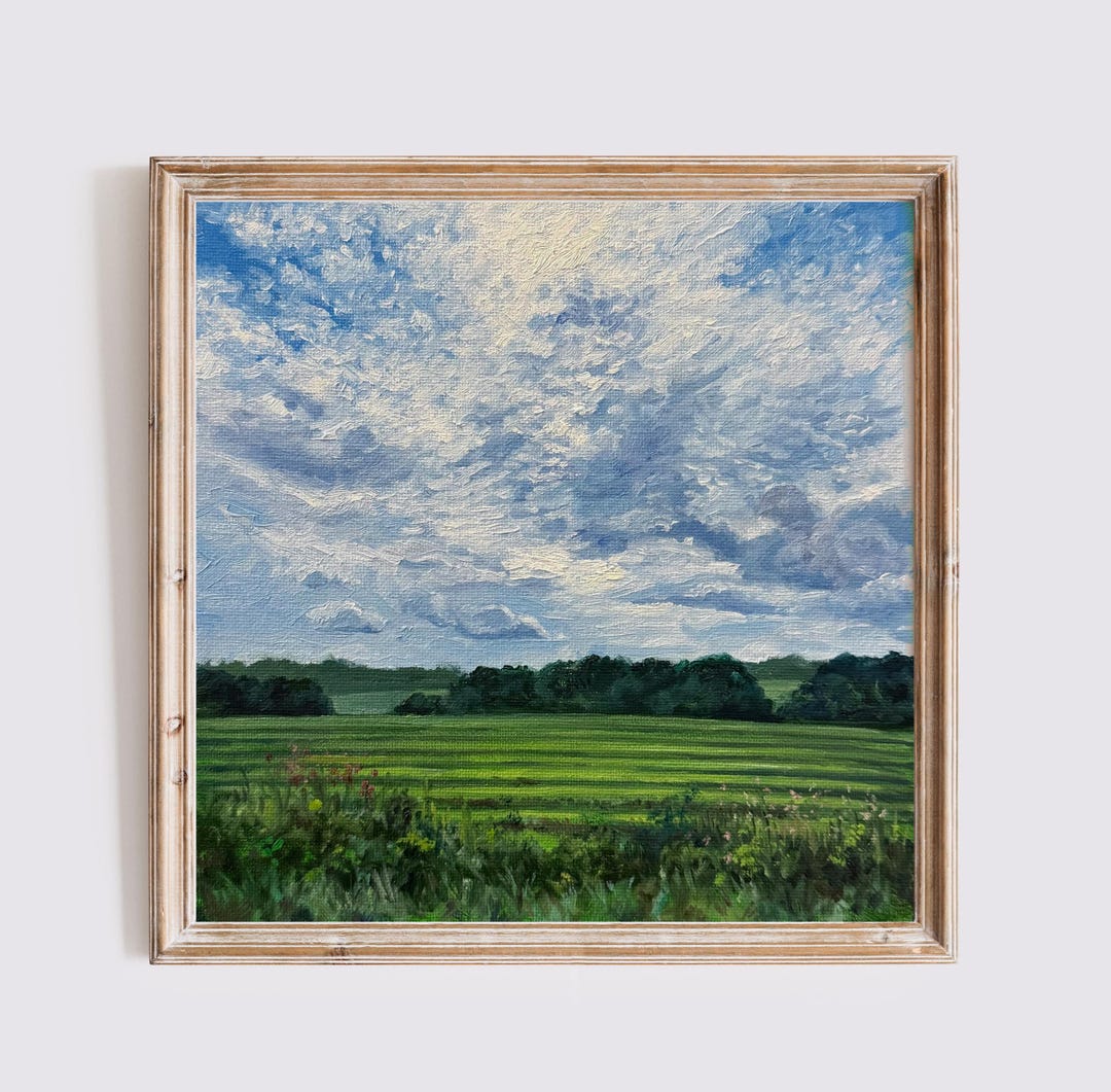 Original Hand Painted Art, Windy Painted Clouds, Spring Landscape, 8x8 ...