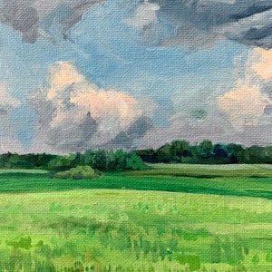 Original Hand Painted Art, Windy Painted Clouds, Spring Landscape, 8x10 ...