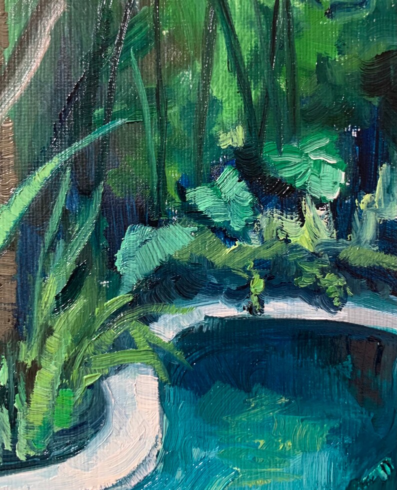 Swimming Pool Artwork Original Painting Jungle Banana Leaf - Etsy
