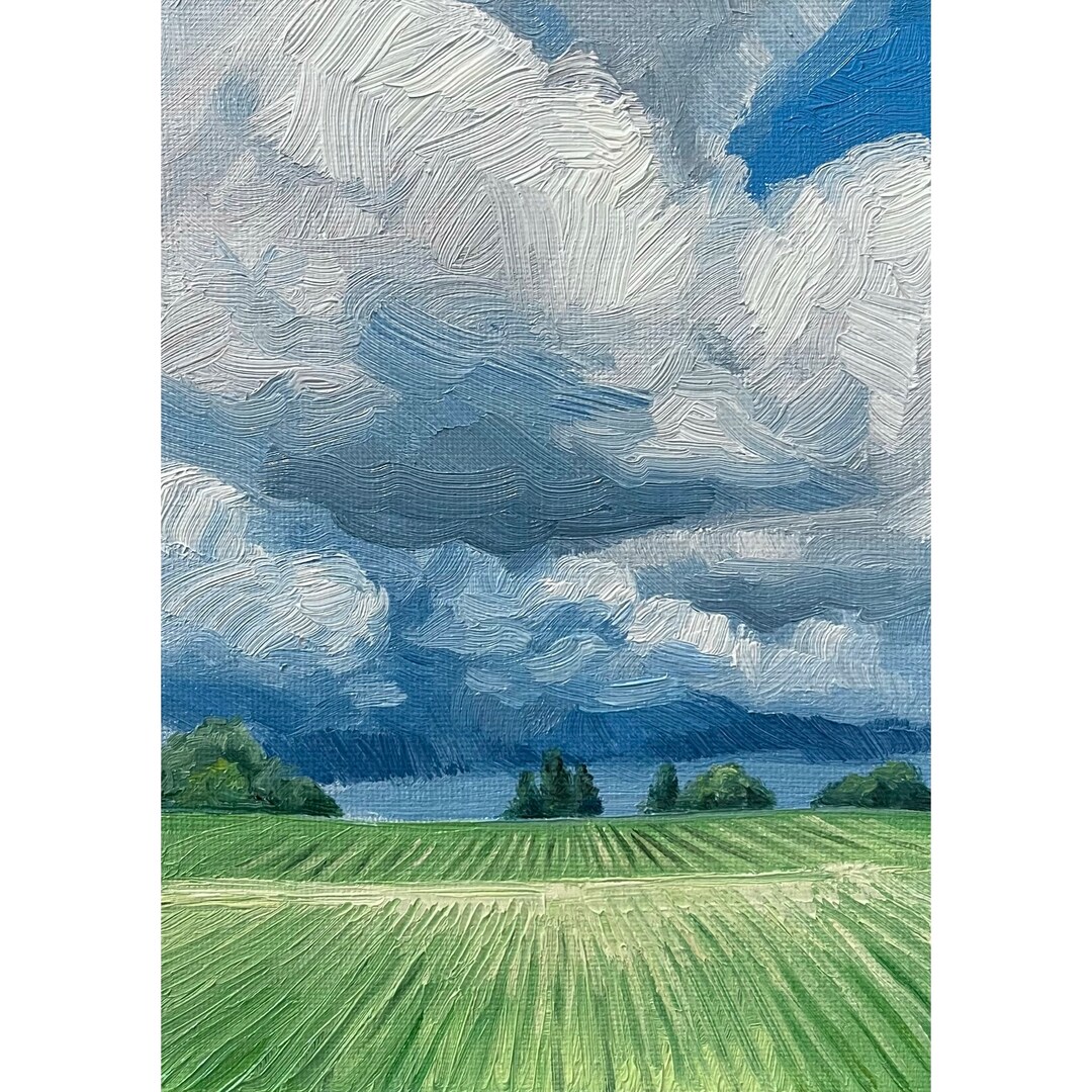 Small Oil Painting Spring Field Nature Original Painting Rain Cloud ...