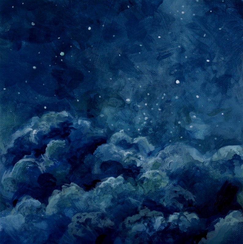 Indigo Blue Decor Print, Celestial Wall Art, Whimsigoth Stars and Night ...