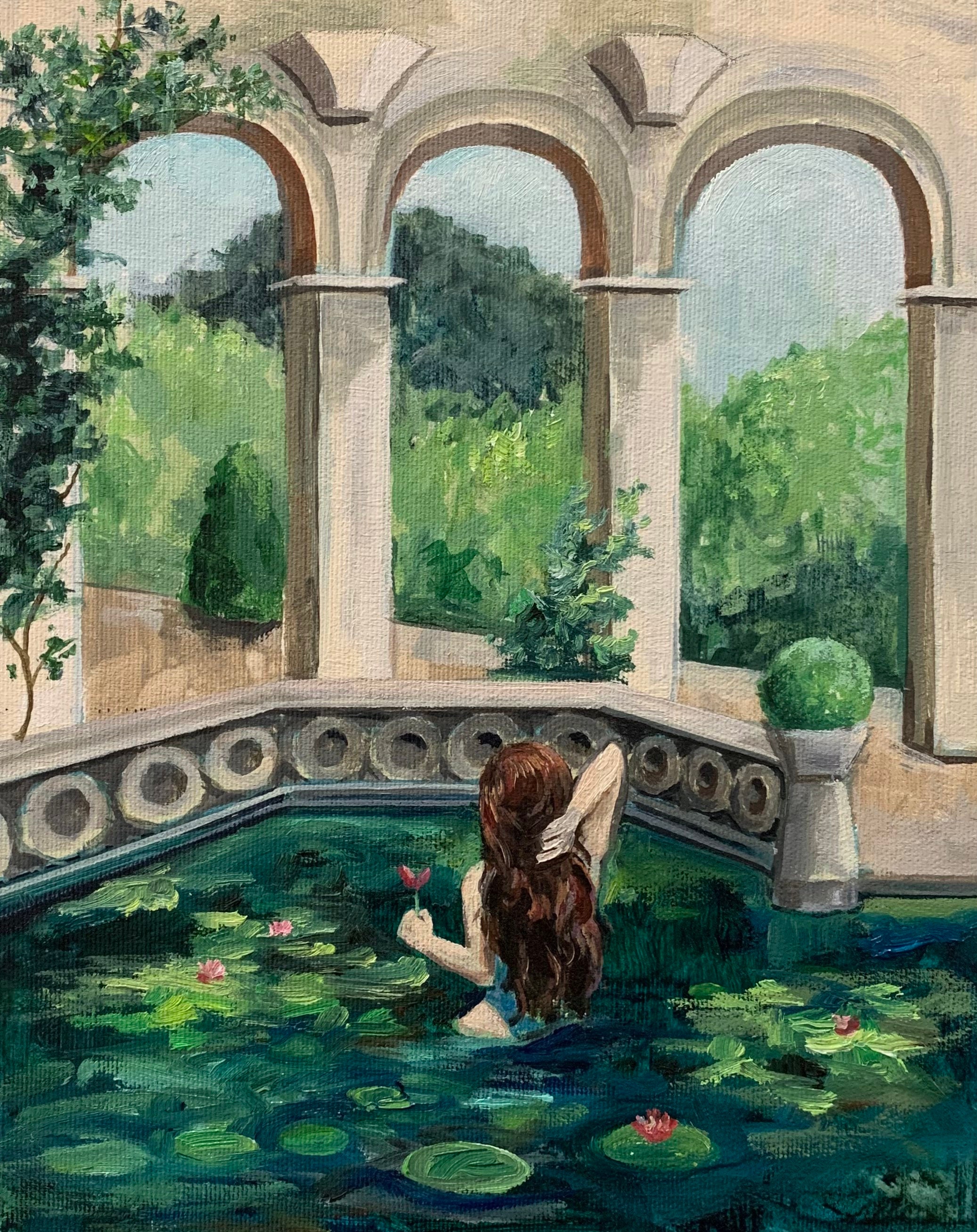 Swimming Figure Painting Woman Bathing Whimsigoth Decor - Etsy