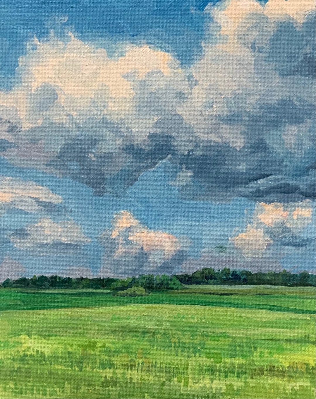 Original Hand Painted Art, Windy Painted Clouds, Spring Landscape, 8x10 ...