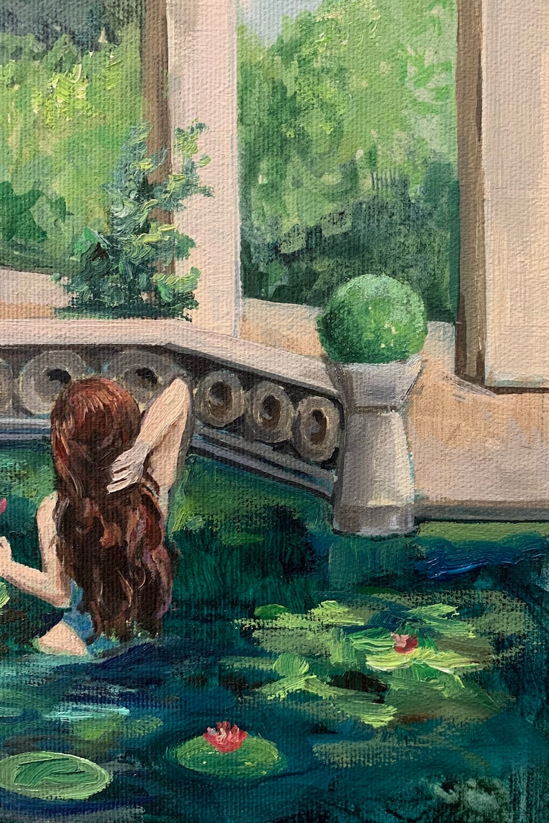 Swimming Figure Painting, Woman Bathing, Whimsigoth Decor, Original Oil ...