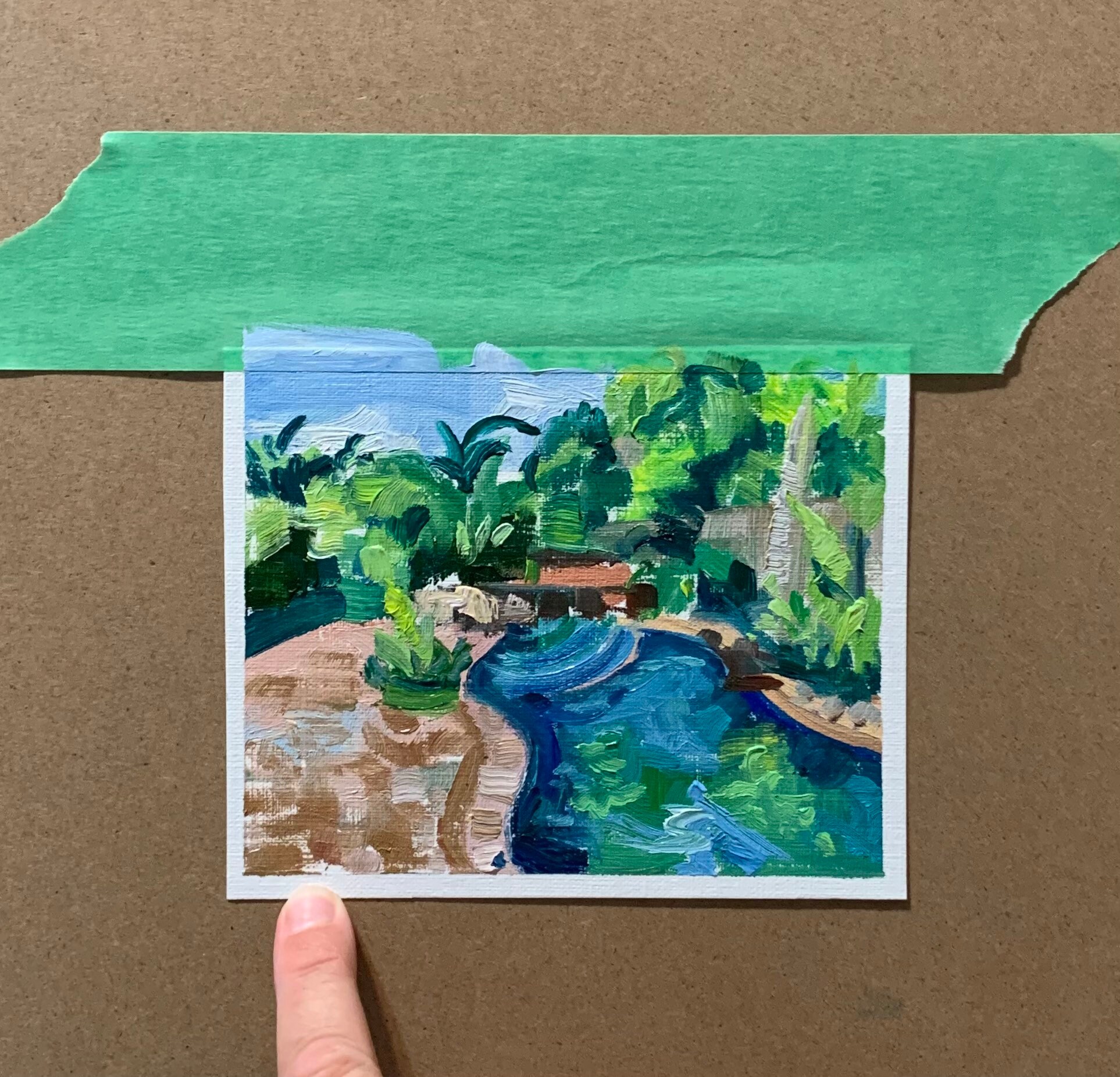 Original Work, Not a Print, Abstract Jungle, Small Painting, Pool and ...