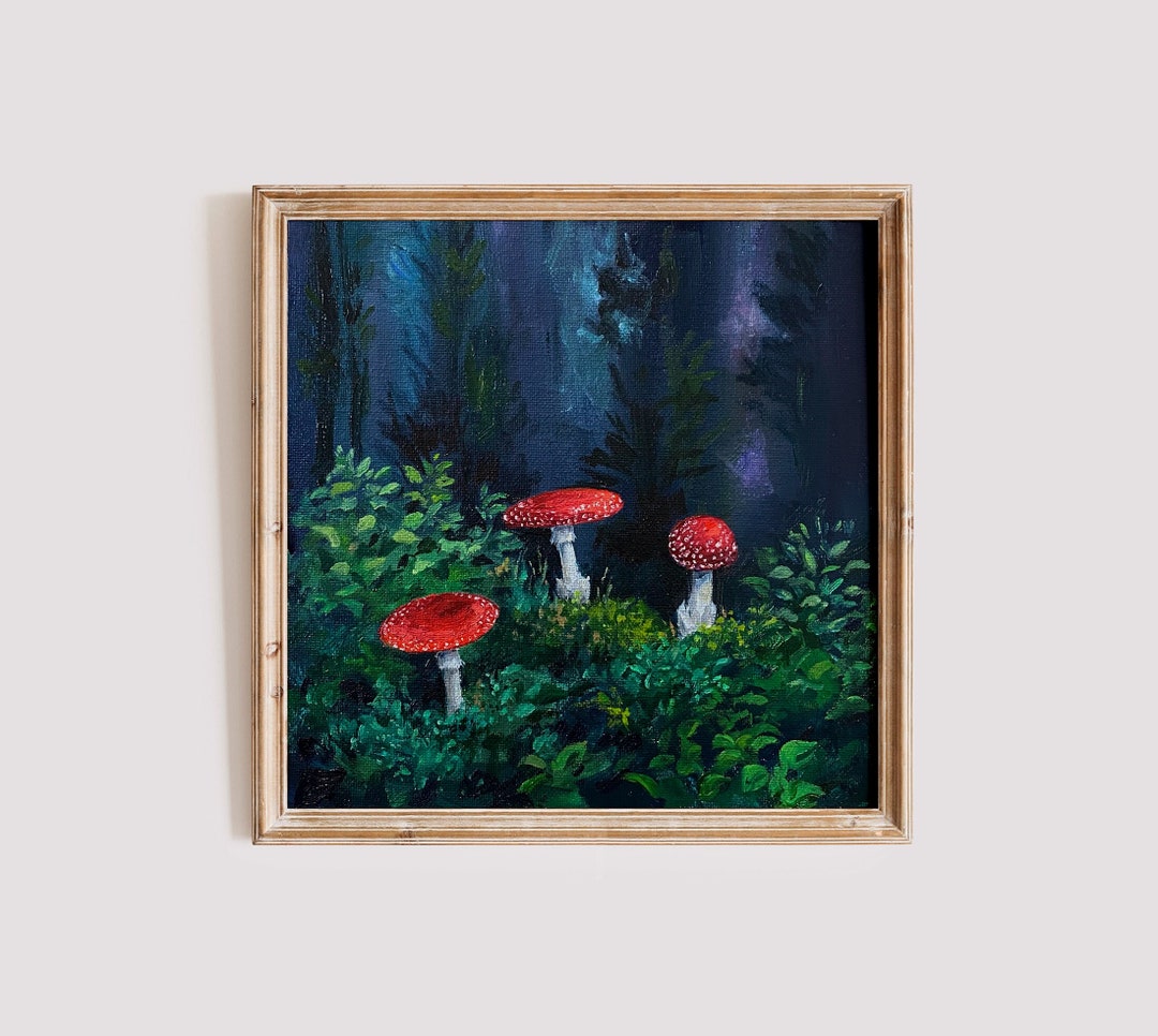 Original Painting, Dark Spooky Moss and Mushrooms, Forest Floor, Oil on ...