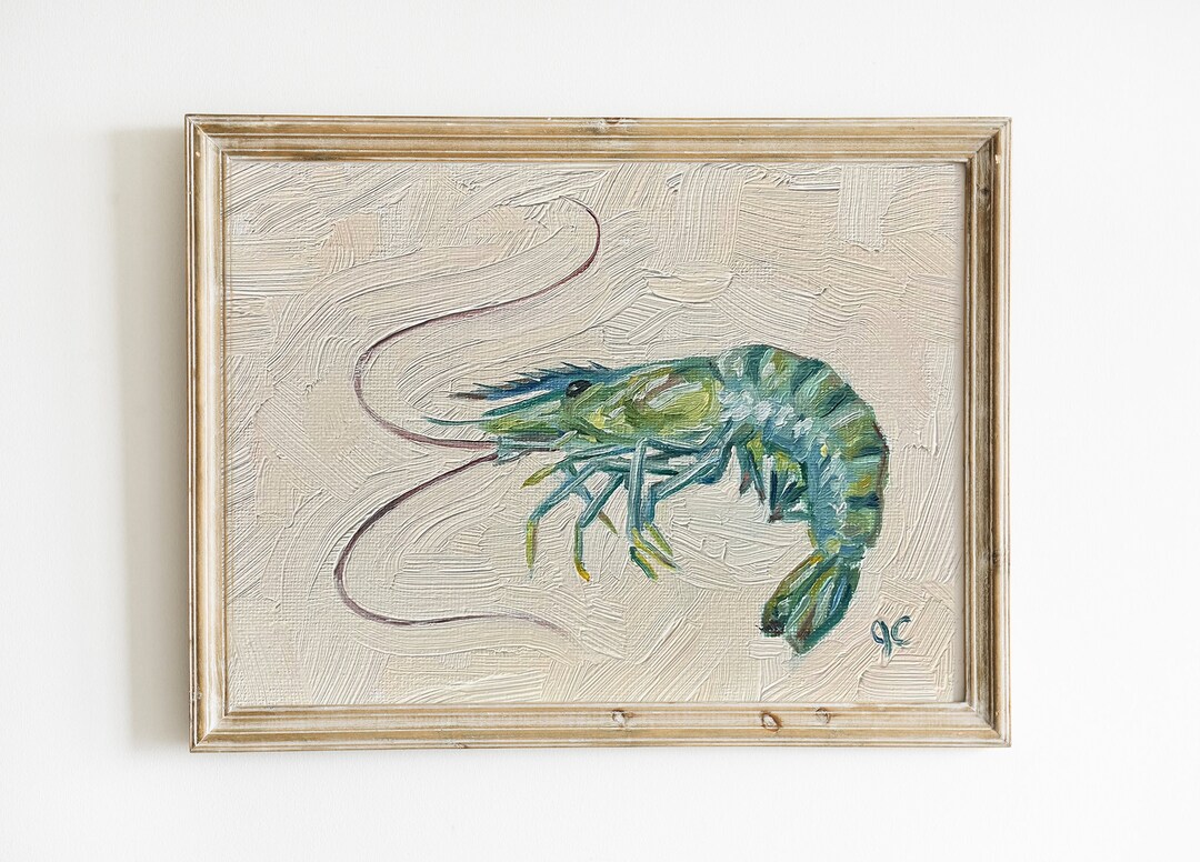 Small Seafood Painting, Original Painting, Small Shrimp Still Life ...