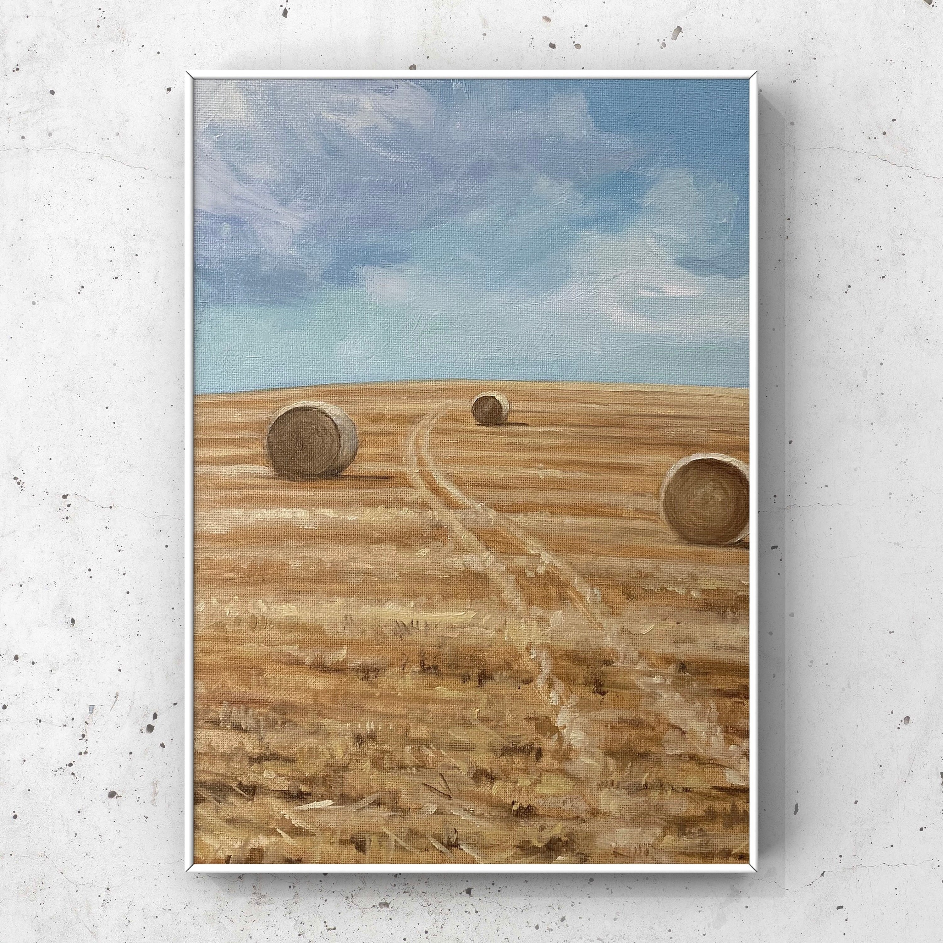 Original Oil Painting, Farm House Style, Hay Bales Landscape, Oil on ...