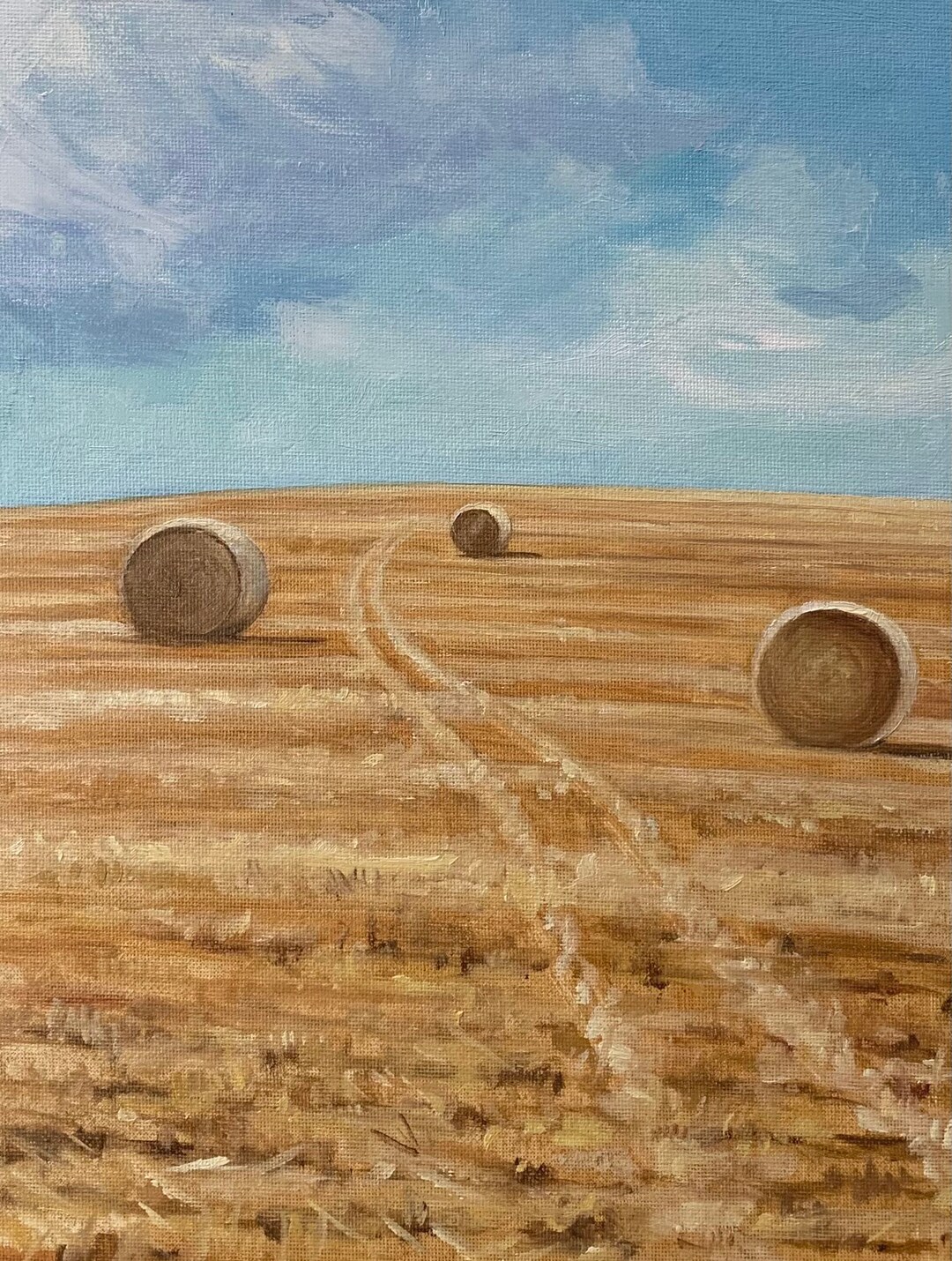 Original Oil Painting, Farm House Style, Hay Bales Landscape, Oil on ...